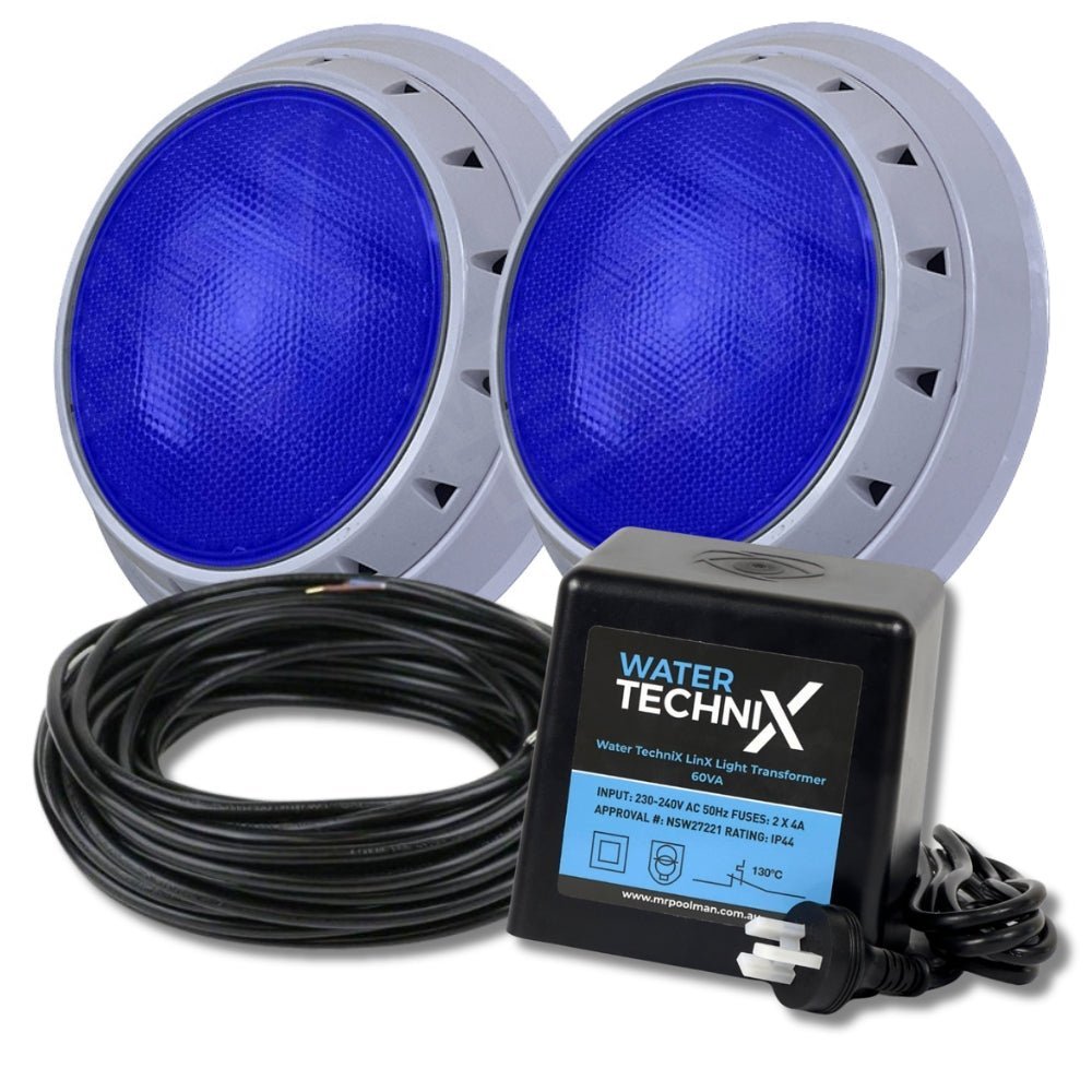 Water TechniX LED Pool Light Vivid Bundle - 2 x Blue + Transformer + 4